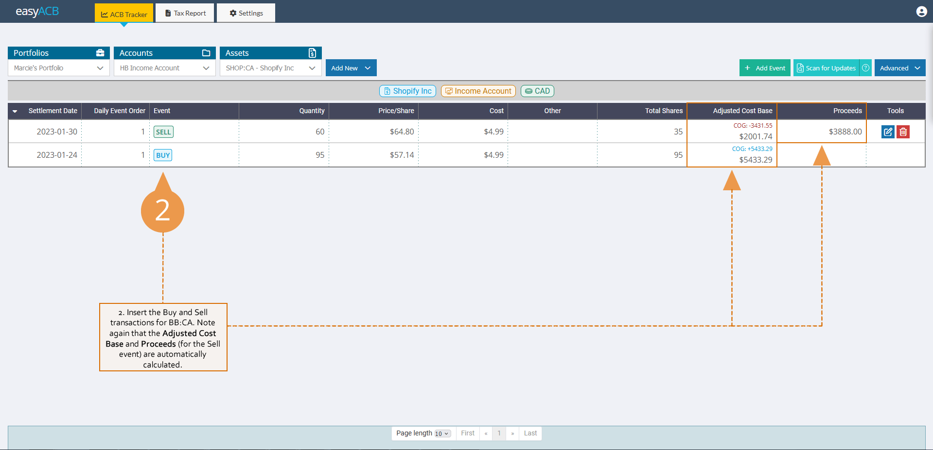 Input all transactions into ACB Tracker