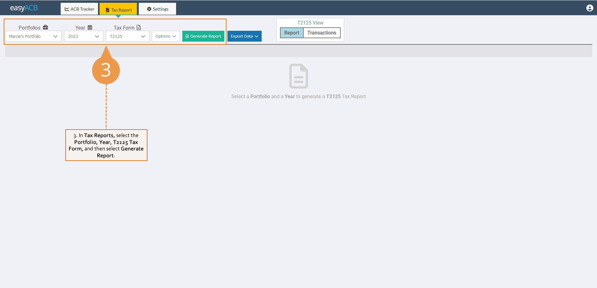 Select T2125 from in Tax Reports