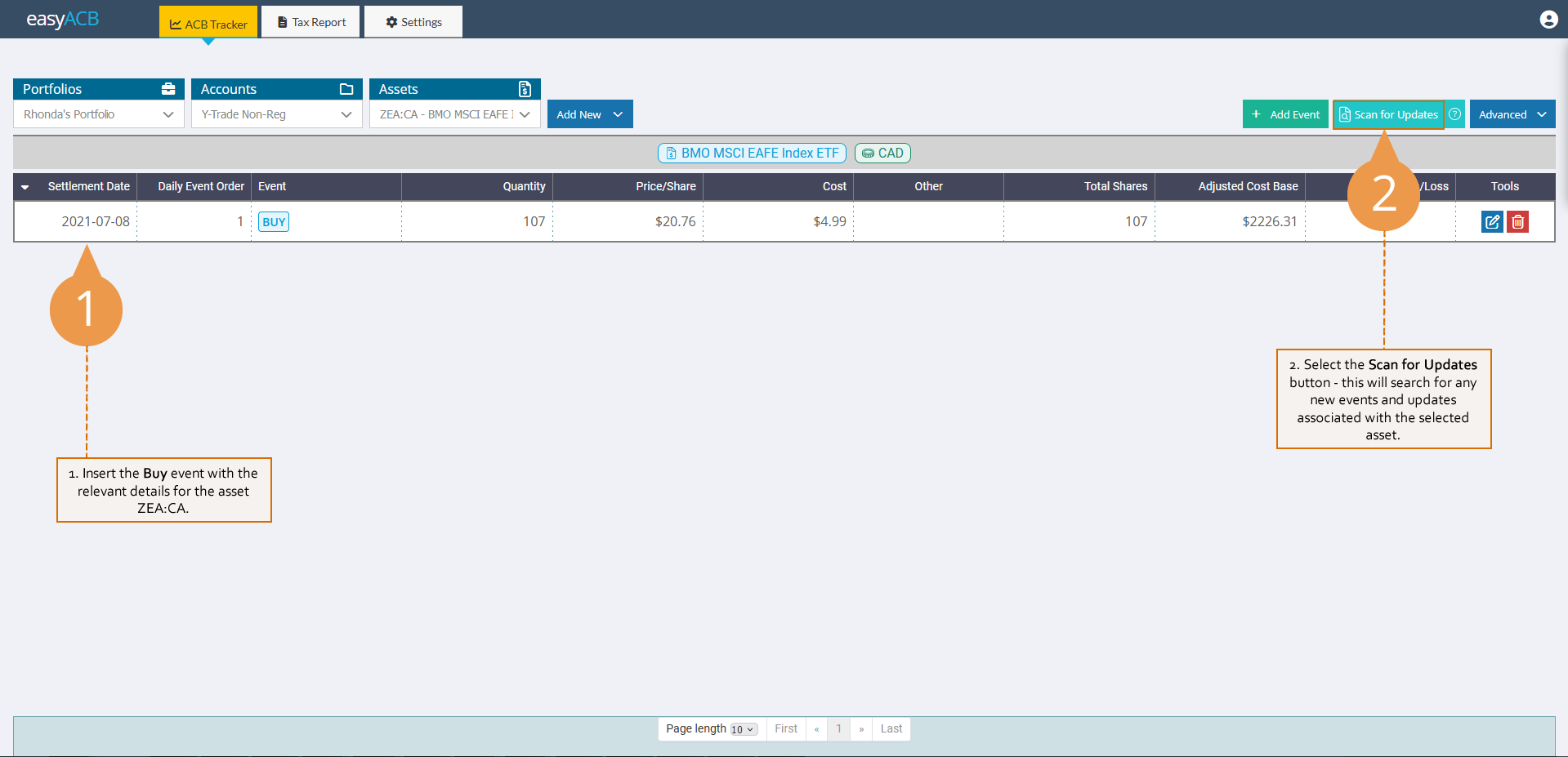 Insert Buy event before scanning for Return of Capital distributions