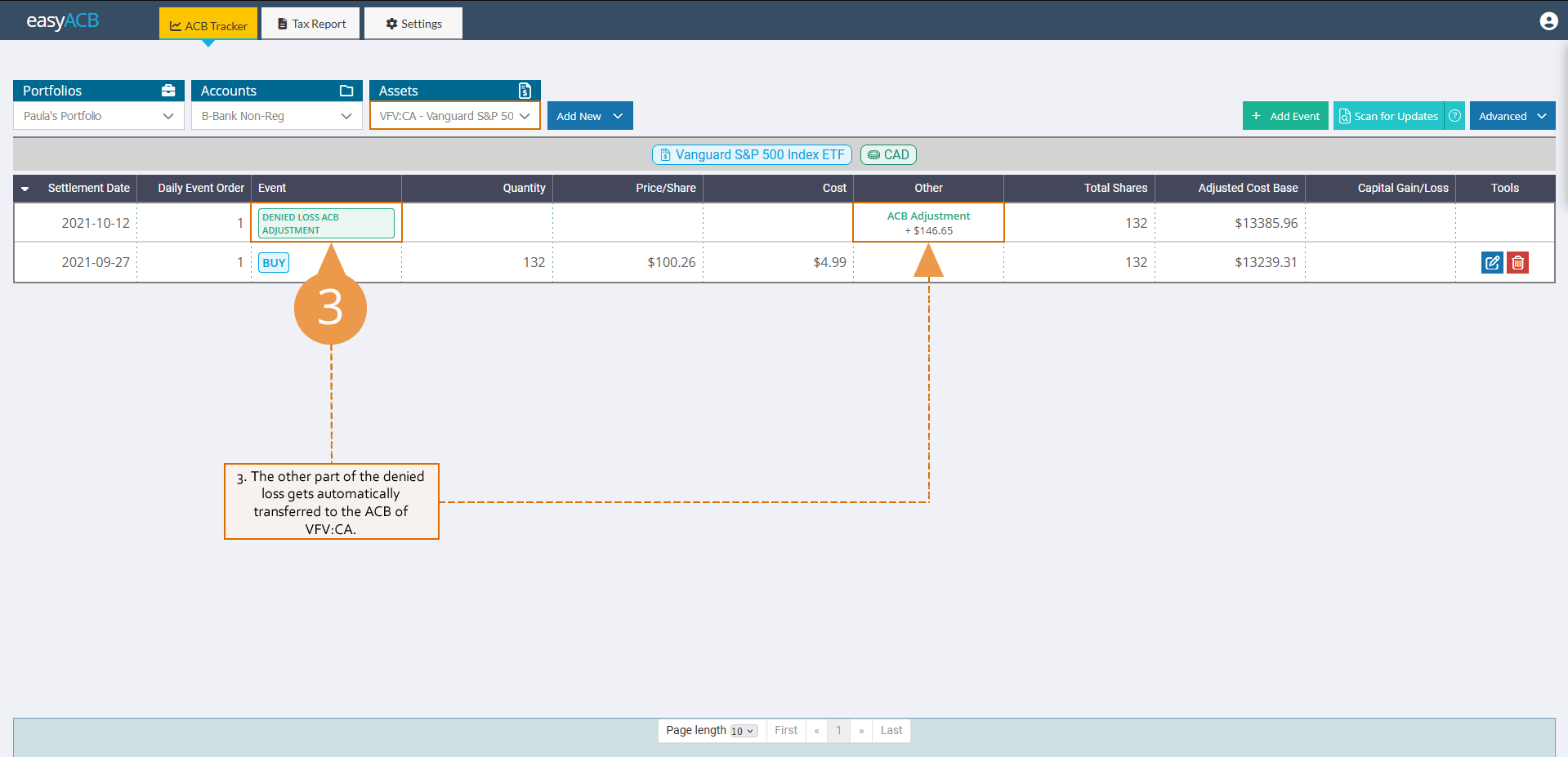 Part of denied loss transferred to other asset