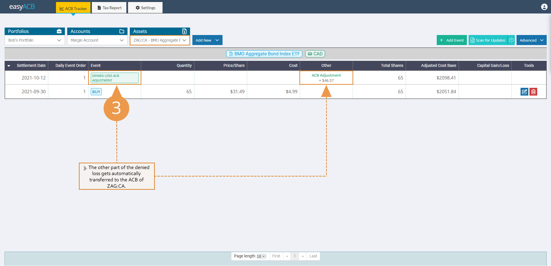Part of denied loss transferred to other asset